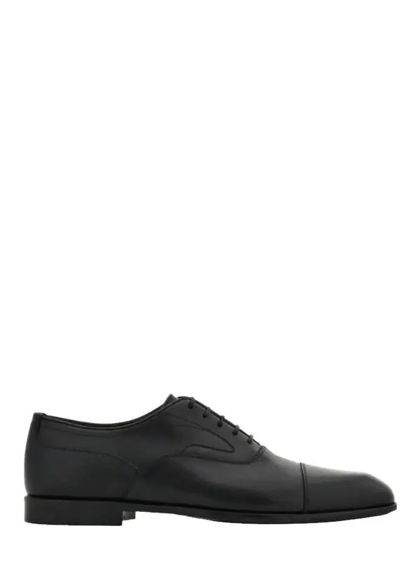 FERRAGAMO Lace-up Cap Toe Flat - Black