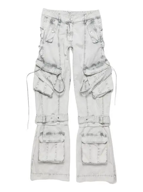 Acne Studios Wide-leg Cargo Pants With Embroidered Logo And Lace Detailing - Off-white