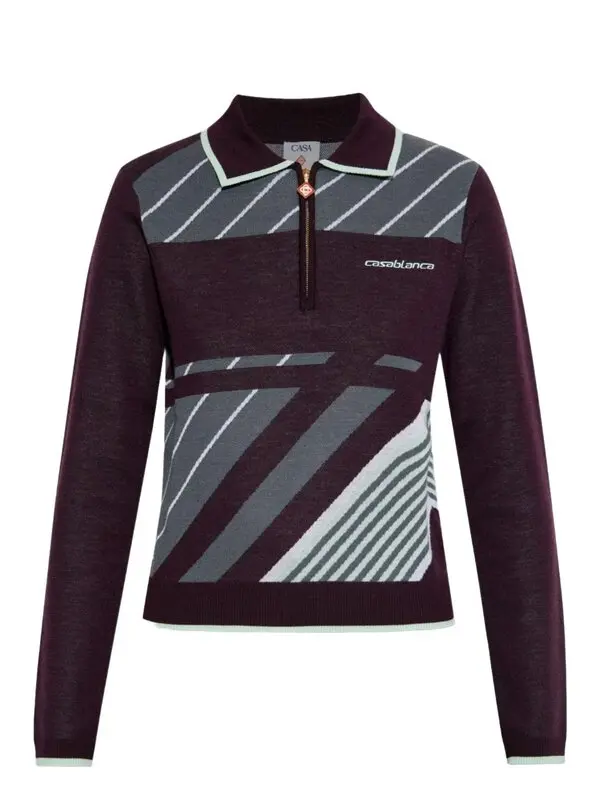 Casablanca Striped Knitted Polo Shirt - Black