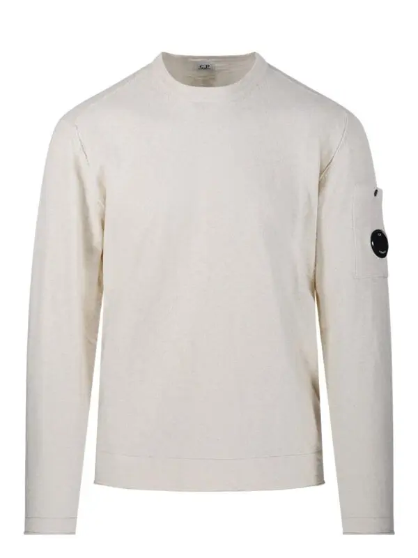 C.P. COMPANY Lens Detail Crew Neck Sweater - Gauze White