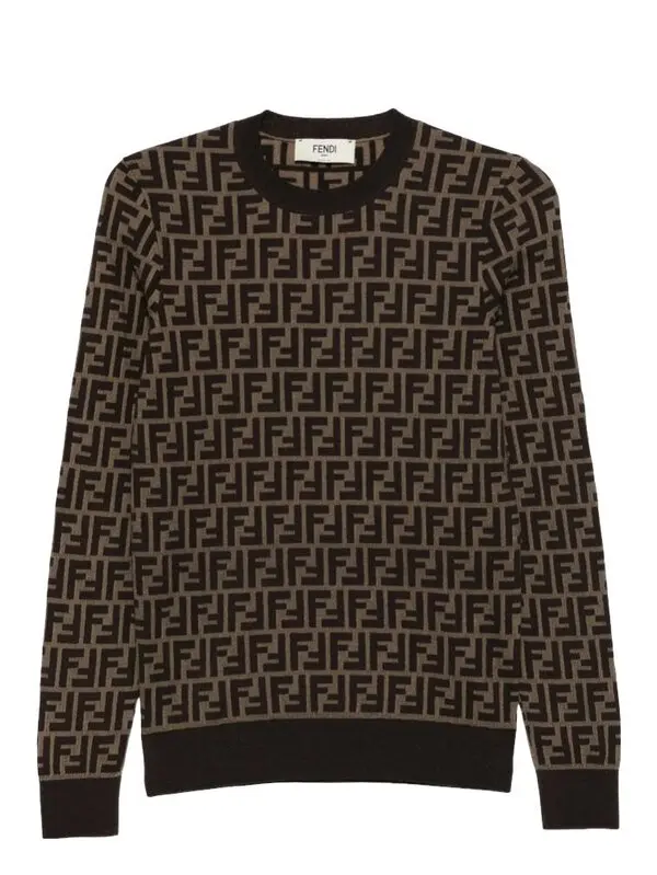Fendi Logo Pattern Crew Neck Sweater - Tobacco