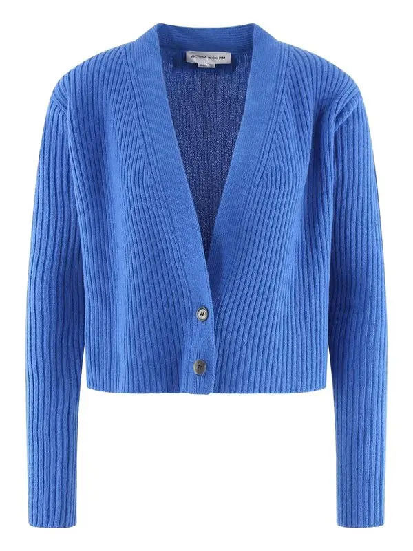 Victoria Beckham Long Sleeved Ribbed Knit Cardigan - Blue