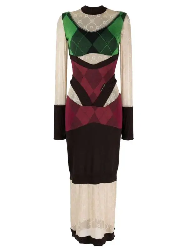 MARINE SERRE Regenerated Lozenge-knit Midi Dress - Black