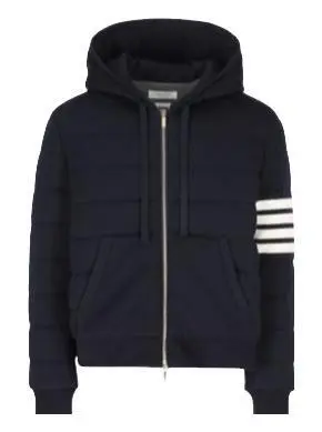 Thom Browne Striped Hooded Jacket With Logo Detail - Blue