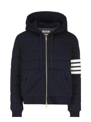 Thom Browne Striped Hooded Jacket With Logo Detail - Blue