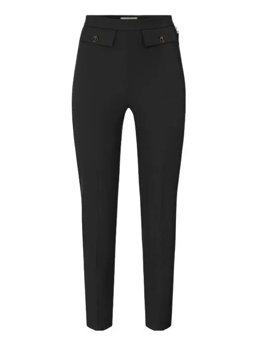 Elisabetta Franchi Slim Fit Ankle Length Trousers With Logo Button Detail - Black