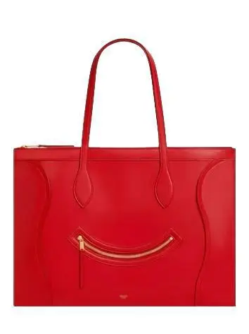 Celine Flat Luggage In Glossy Calfskin - Red