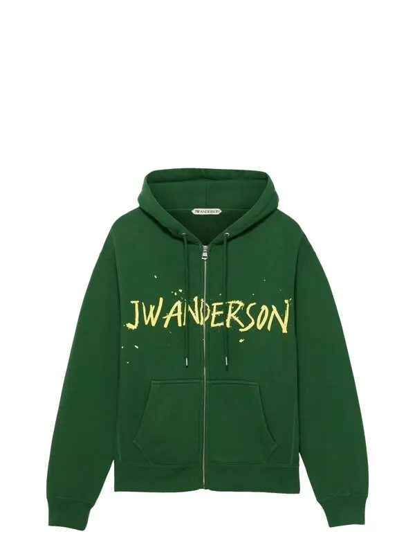 J.W.ANDERSON Jw Anderson Logo Printed Zip-up Hoodie - Green