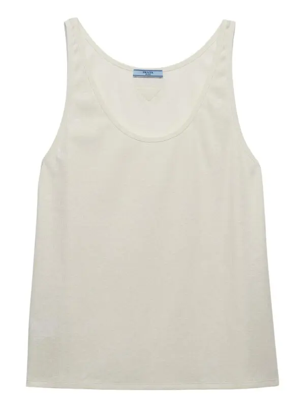 Prada Ribbed Tank Top With Triangle Logo - Neutral Color