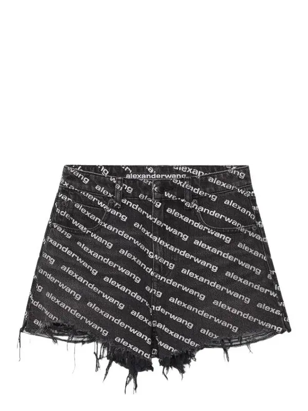 Alexander Wang Logo Print Denim Shorts - Black