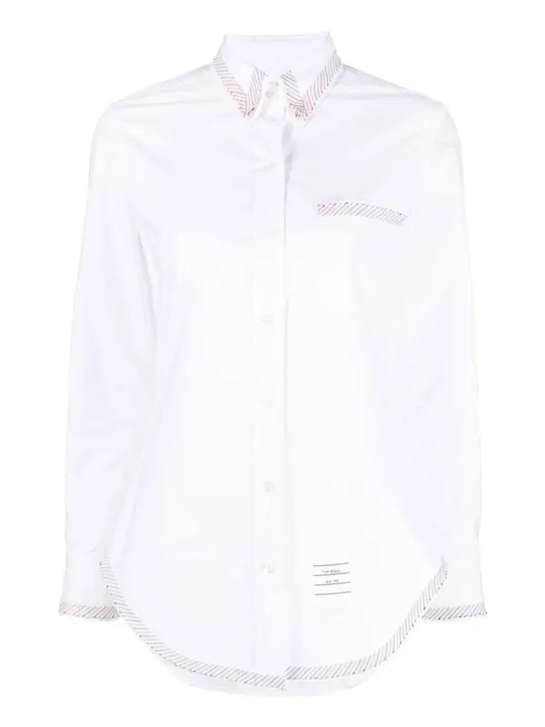 Thom Browne Striped Trim Oxford Shirt - White