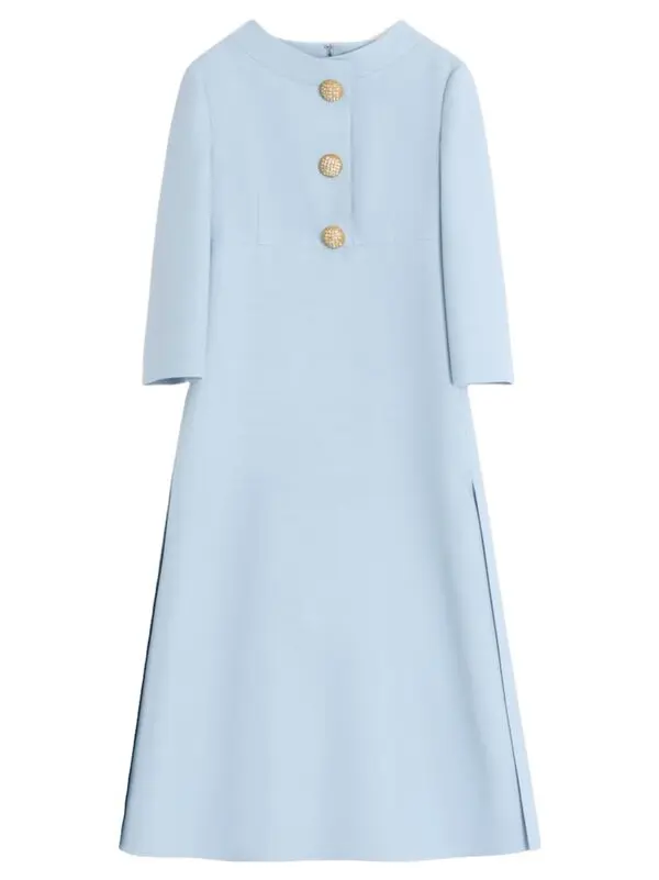 Valentino Garavani Crepe Couture Midi Dress With Jewel Button Detail - Blue Grey