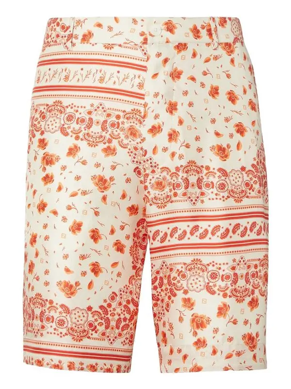 Fendi Silk Bandana Print Shorts - White And Red