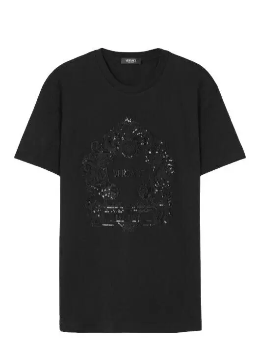 Versace Cartouche-embellished Cotton T-shirt - Black