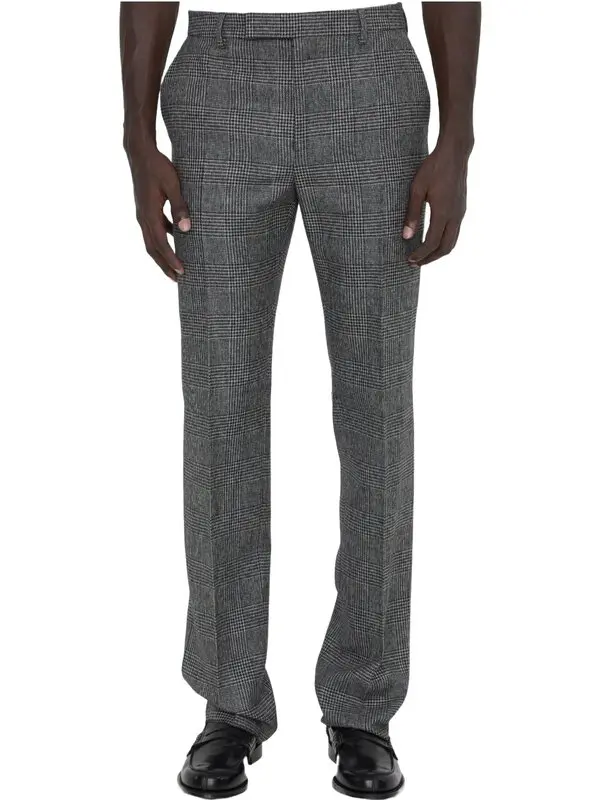 Celine Prince Of Wales Wool Trousers - Black/gray