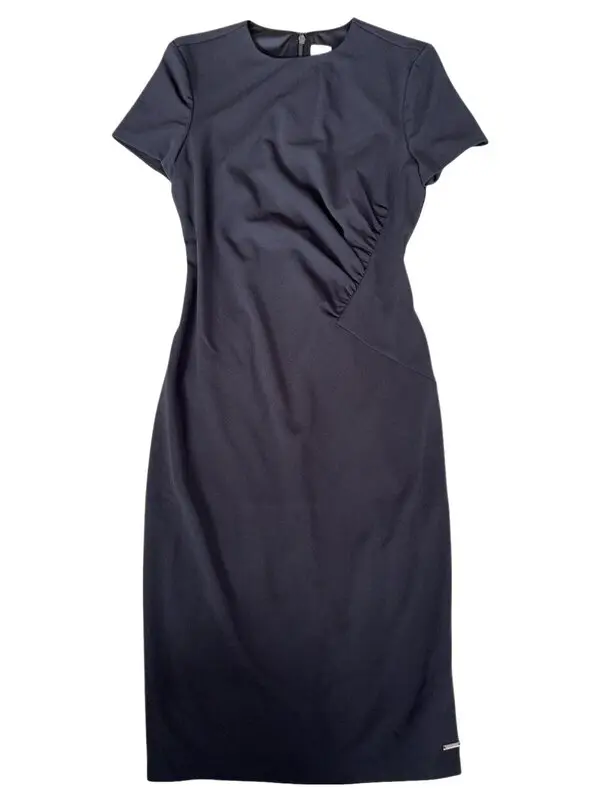 Calvin Klein Ruched Midi Dress With Crew Neck And Short Sleeves - Black