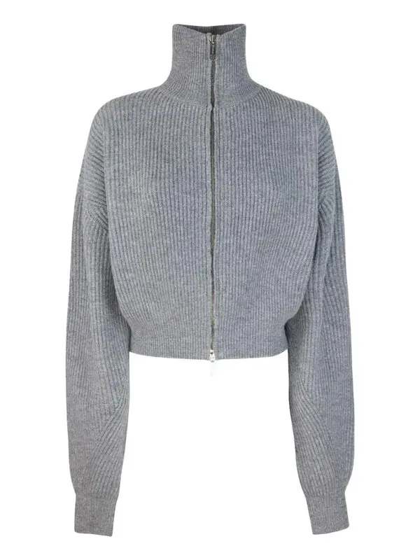 Sportmax Long Sleeve High Neck Zip-up Sweater - Grey