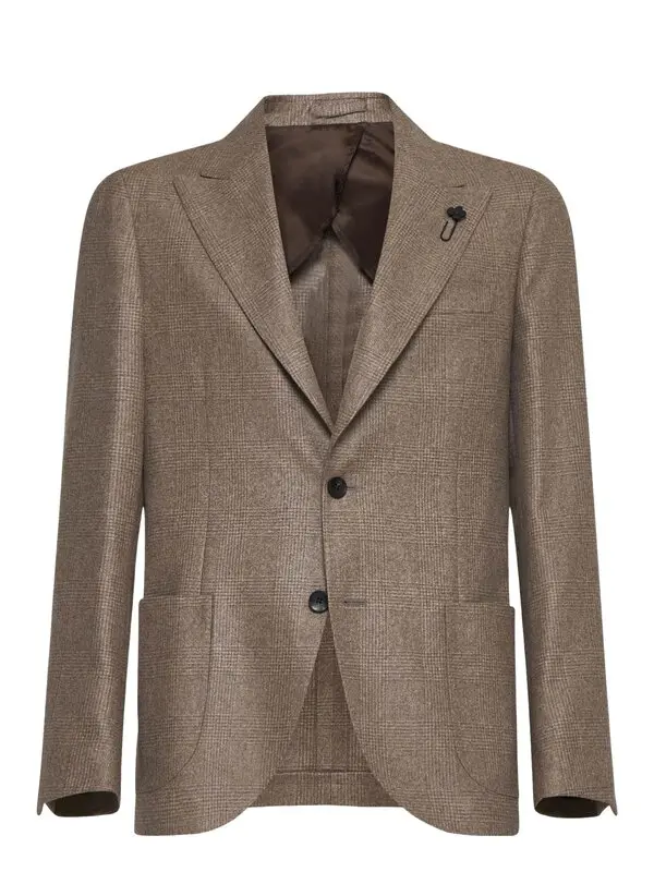 LARDINI Classic Checkered Blazer With Notch Lapel - Brown