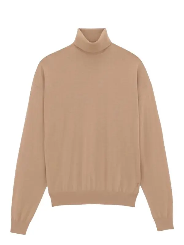 Saint Laurent Wool Turtleneck Sweater With Cassandre Embroidery - Brown