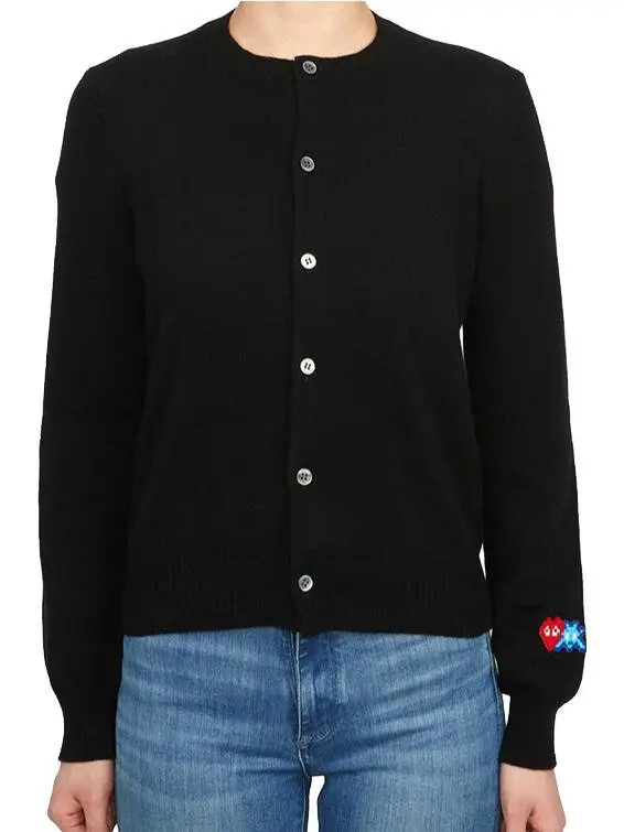 Play Comme Des Garcon Logo-patch Wool Cardigan - Black