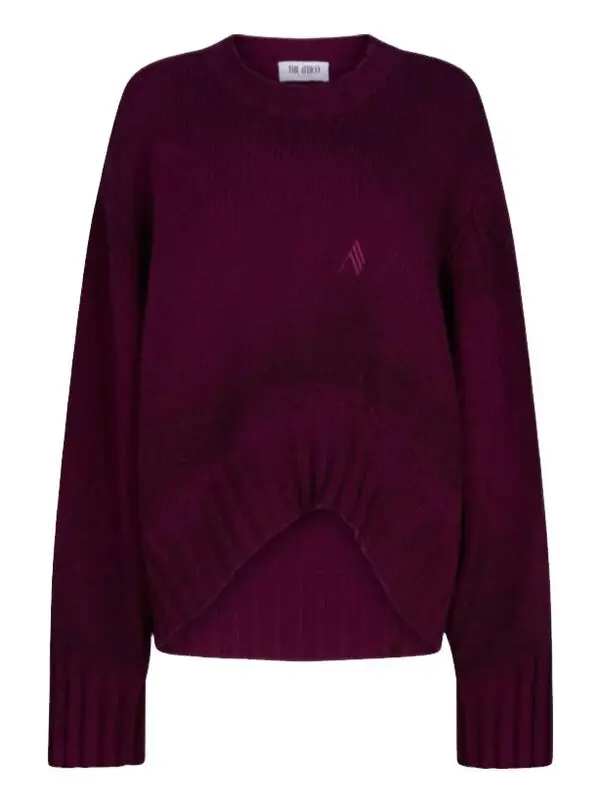Attico Embroidered Crew Neck Ribbed Sweater - Burgundy