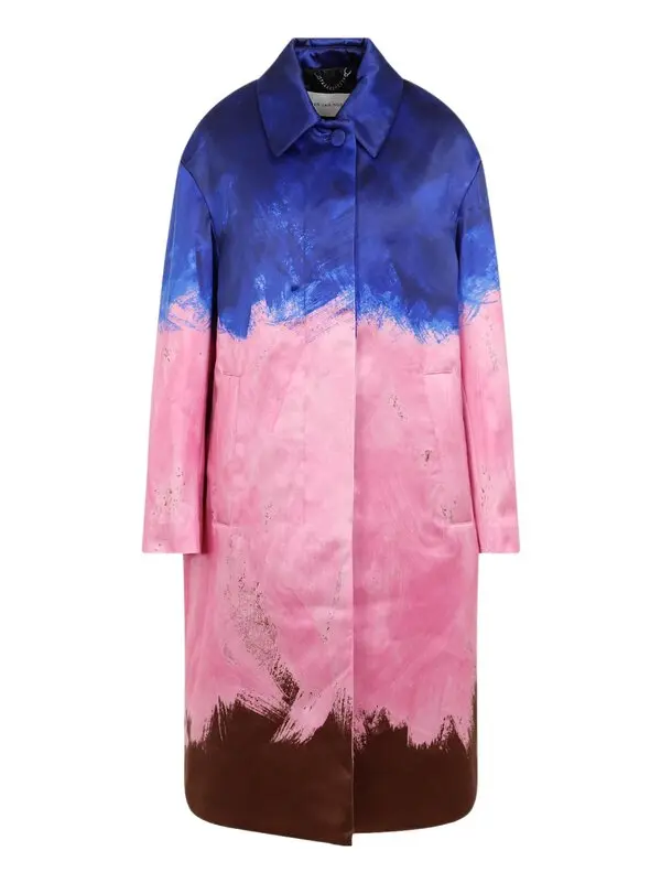 Dries Van Noten Printed Long Sleeve Coat - Blue