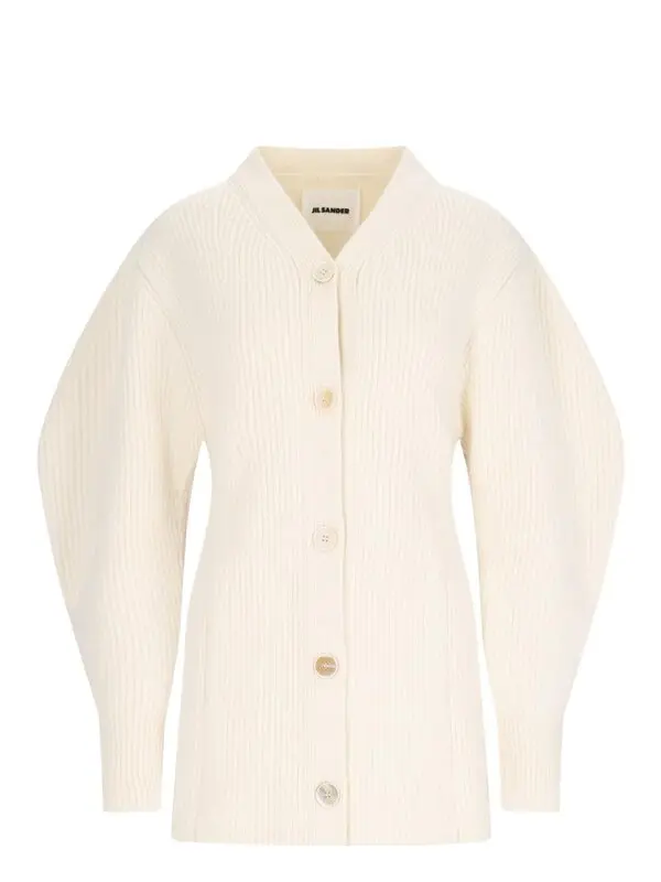 JIL SANDER V-neck Knitted Cardigan With Lantern Sleeves - Cream