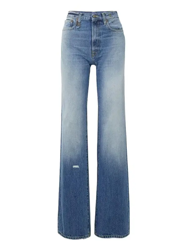 R13 Jane High-waisted Wide-leg Jeans With Faded Wash And Whiskering - Blue