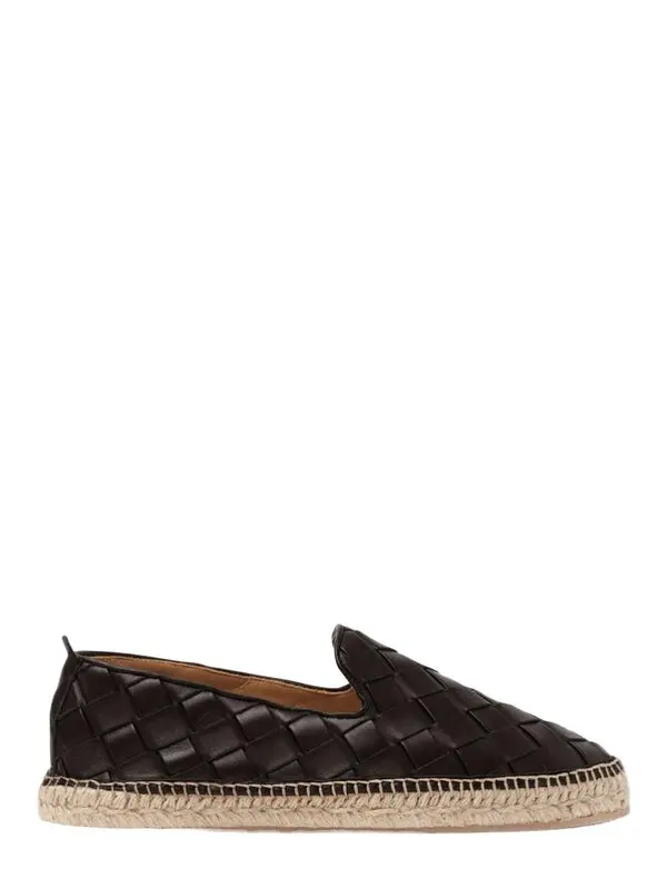 SCAROSSO Woven Leather Espadrilles - Black