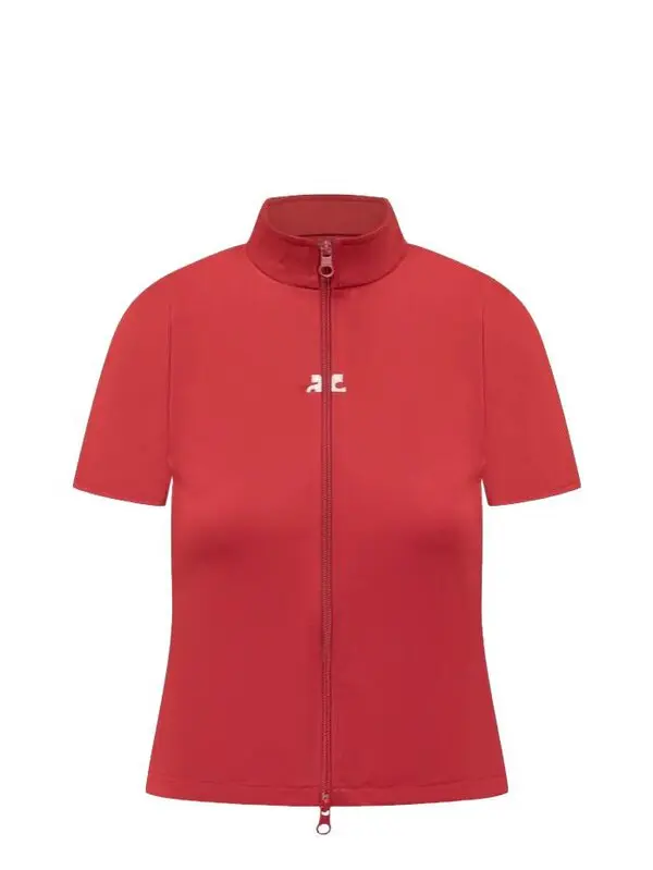 COURREGES Courrèges Short Sleeve Zip Top With Logo Graphic - Red