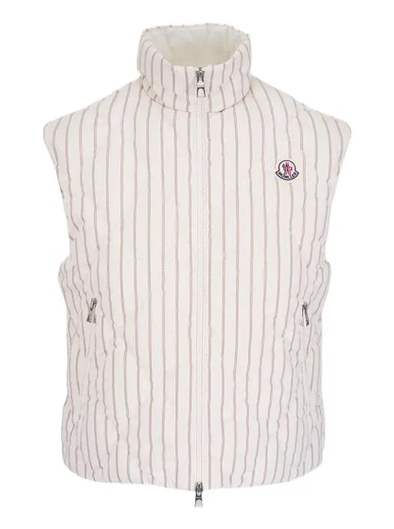 Moncler Striped Down Vest With Stand Collar - White