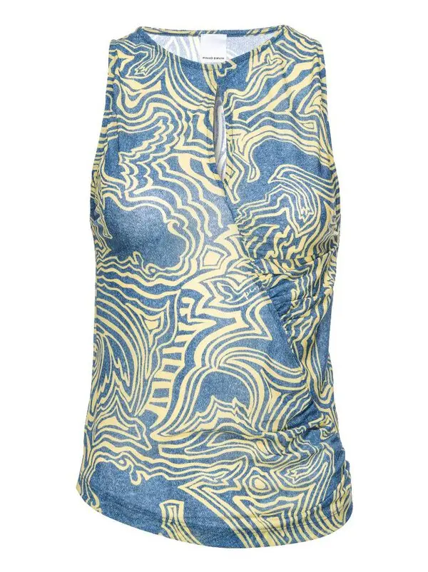 Pinko Abstract-print Ruched Tank Top - Blue