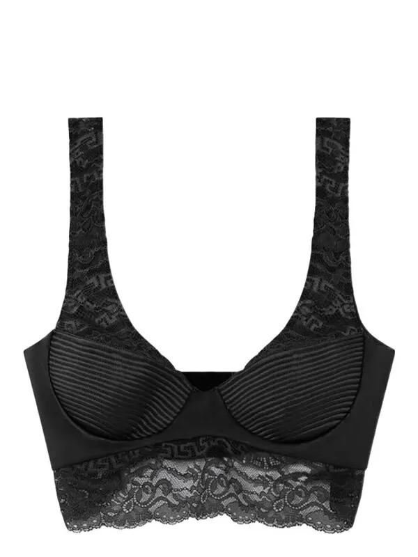 Versace Greca Detail Lace Bralette Top - Black