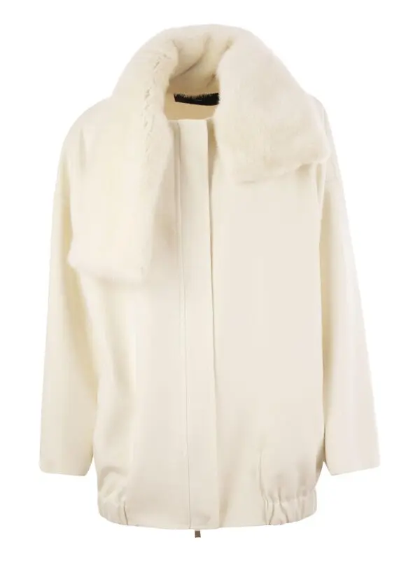 Fabiana Filippi Fur Collar Long Sleeve Coat - White