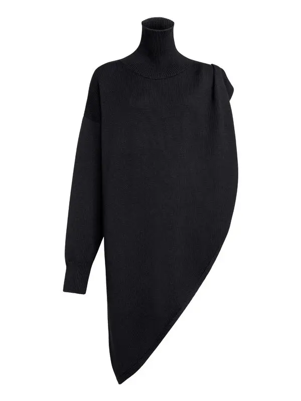 Alaïa Knitted Asymmetrical Cape Pullover - Black