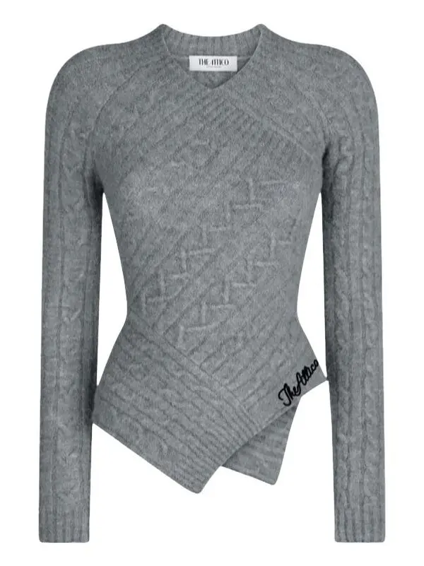 Attico Brown Cable Knit Wool Blend Sweater - Mixed Gray
