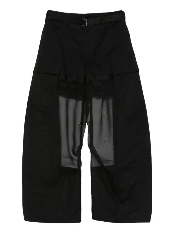 Sacai Cargo-pocket Sheer-detail Trousers - Black
