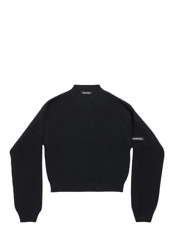 Balenciaga Logo Patch Cropped Sweater - Black