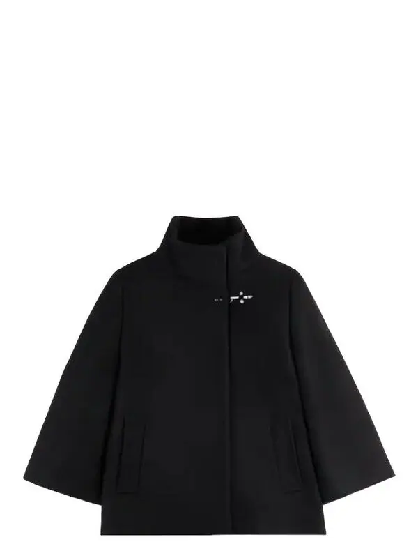 FAY Wool Blend Cape Coat With Three-quarter Sleeves - Black