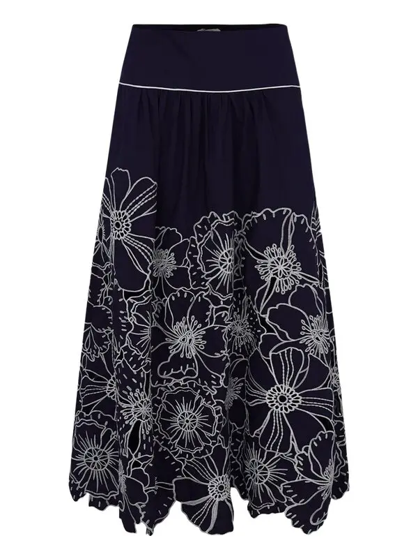 Farm Rio Richelieu A-line Midi Skirt - Blue