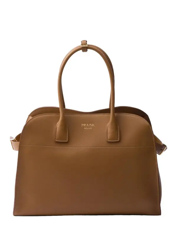 Prada Large Leather Tote Bag With Embossed Logo - Caramel