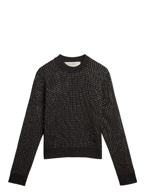 GOLDEN GOOSE Merino Wool Sweater With All-over Crystal Embellishments - Black