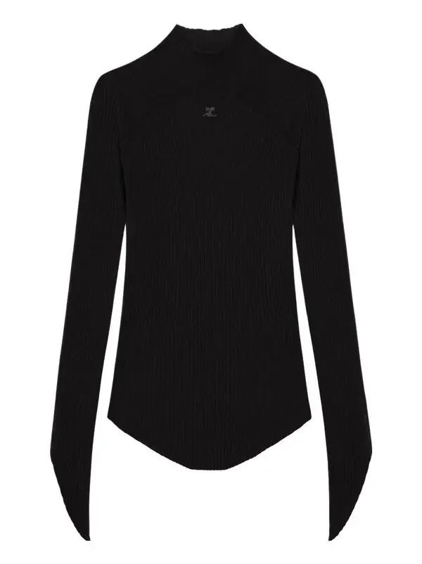 COURREGES Courrèges Ribbed Mock Neck Jumper With Front Logo - Jet