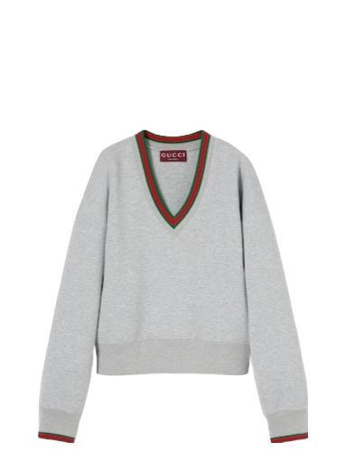 Gucci V-neck Sweatshirt With Ribbed Trim - Light Gray