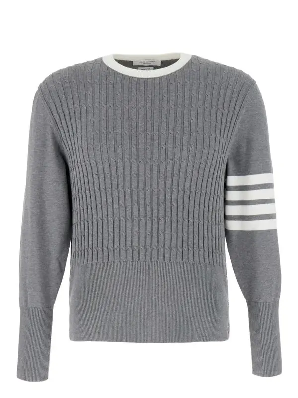 Thom Browne Four Bar Knitted Jumper - Light Gray