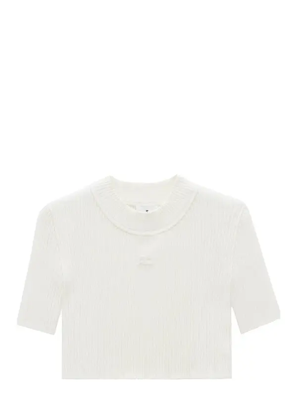 COURREGES Courrèges Rib Knit Mock Neck Cropped Top - White