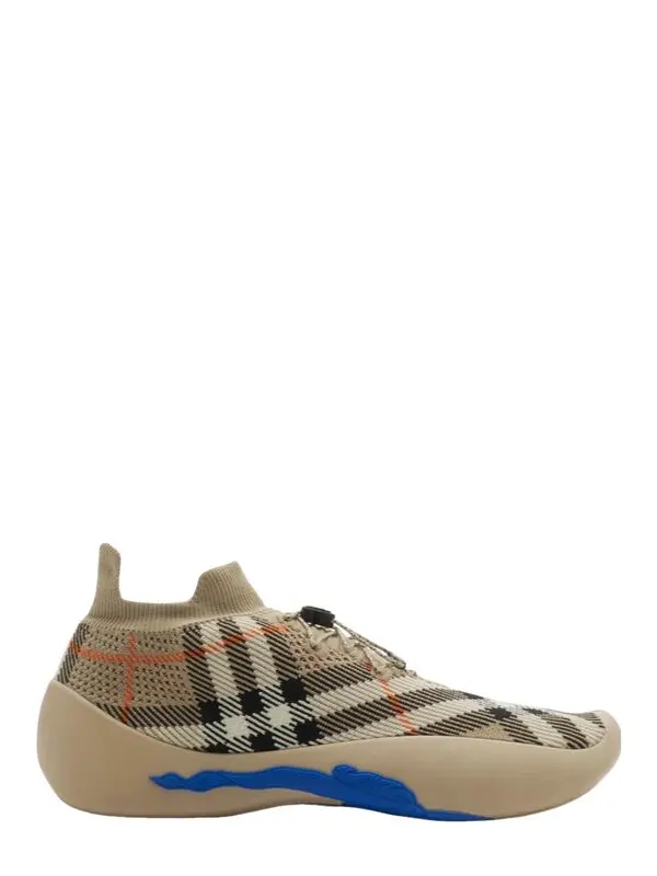 Burberry Checked Knitted Sneakers - Sand