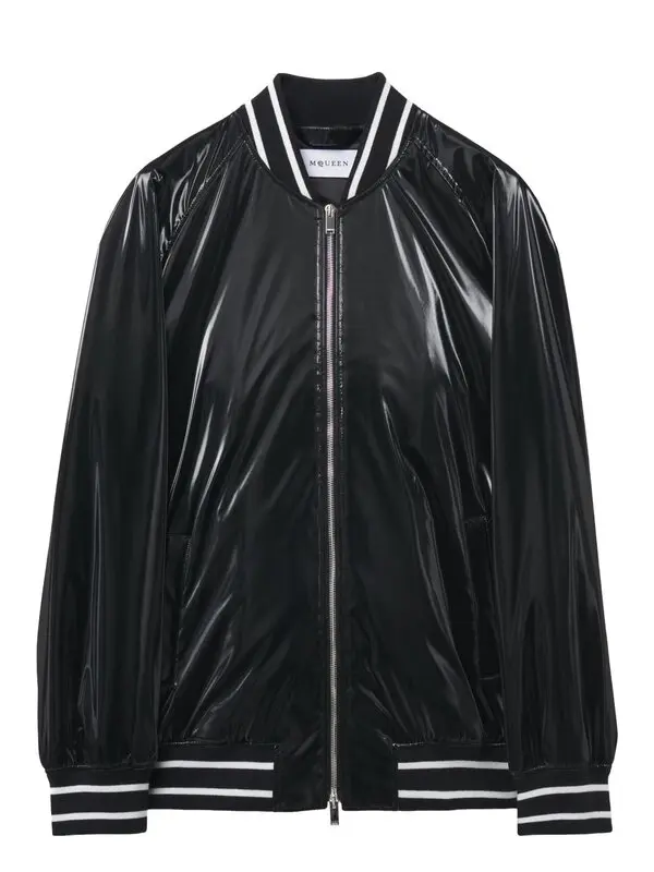 Alexander McQueen Oversized Bomber Jacket With Striped Trim - Black