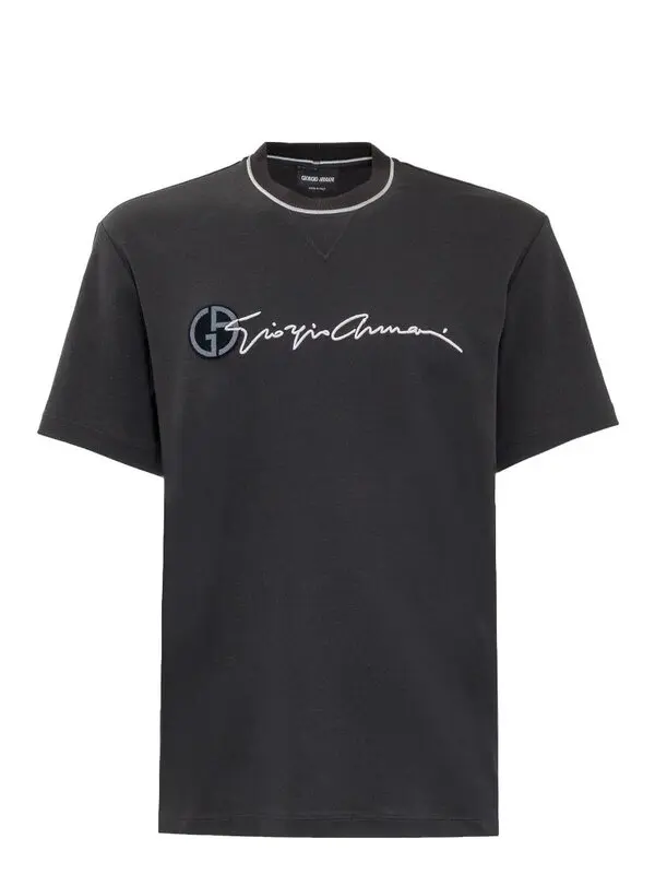 Giorgio Armani Logo Printed Short Sleeved T-shirt - Black