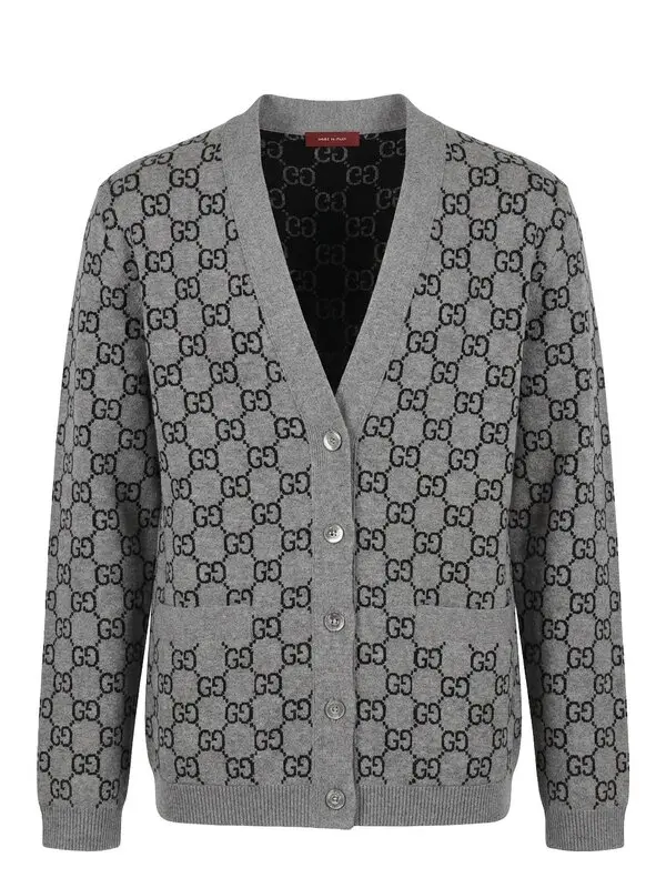 Gucci Reversible Gg Wool Jacquard Cardigan - Gray